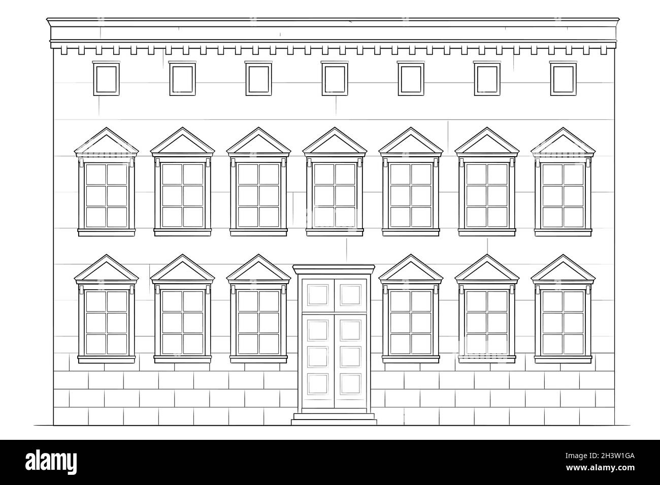 Drawing of tenement building - black and white illustration Stock ...