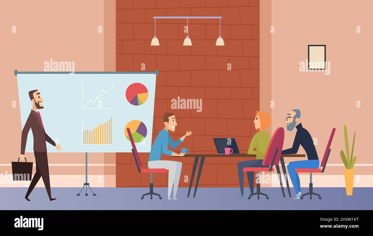 Office coffee time. Managers drinking beverages at table with laptop ...