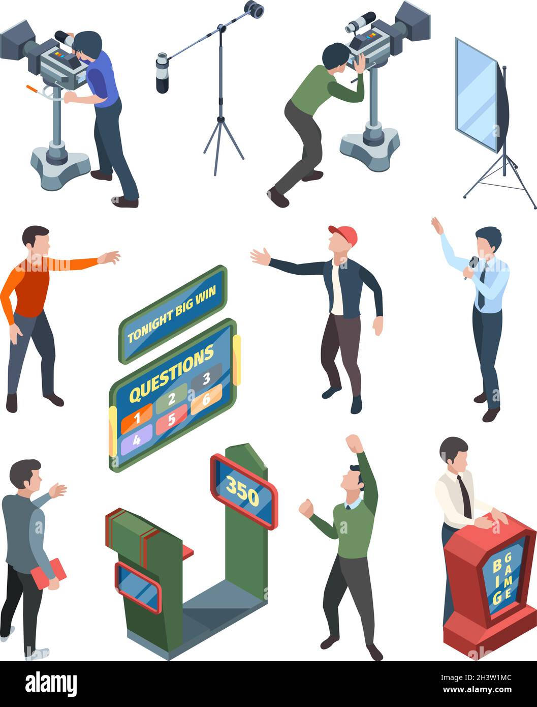 Game tv show. Question tv quiz playing participant isometric characters ...