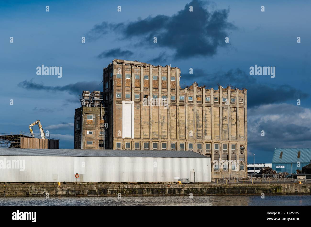 Demolition of 1930s listed building Imperial Dock grain silo industrial ...