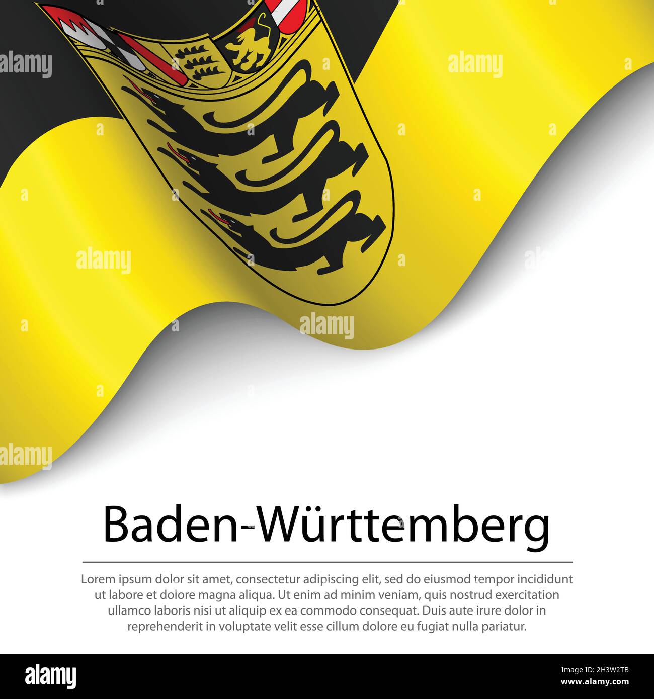 Waving flag of Baden-Wurttemberg is a state of Germany on white ...
