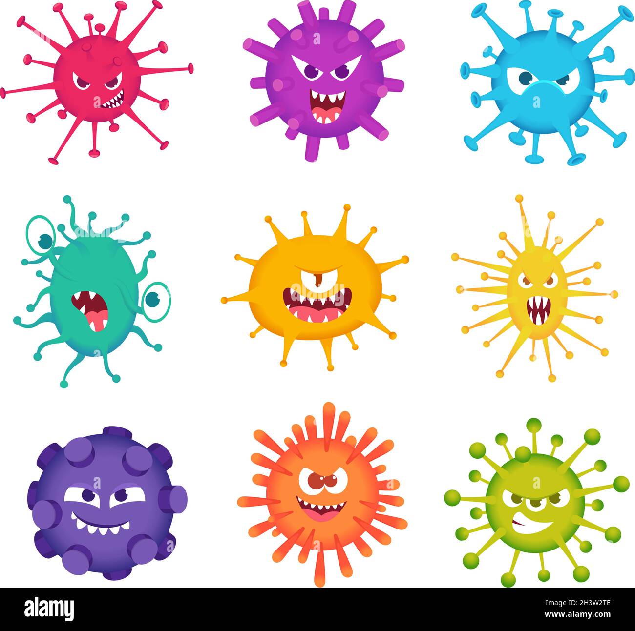 Virus faces. Medical characters bacteria mascot smiling monster ...
