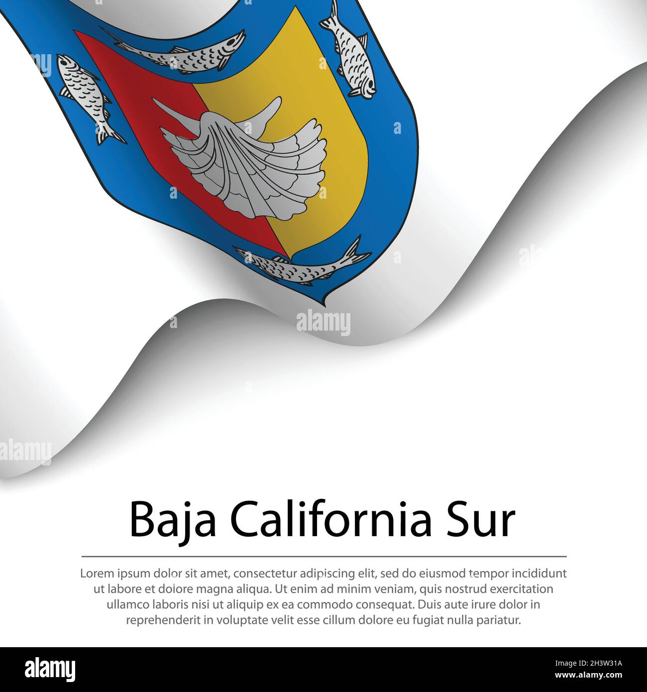 Waving flag of Baja California Sur is a state of Mexico on white ...