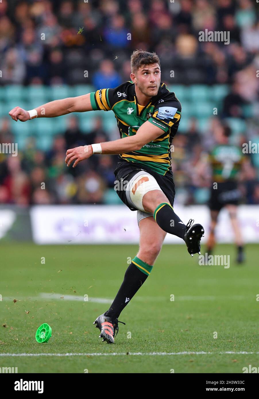 Northampton Saints' James Grayson kicks at goal during the Gallagher ...