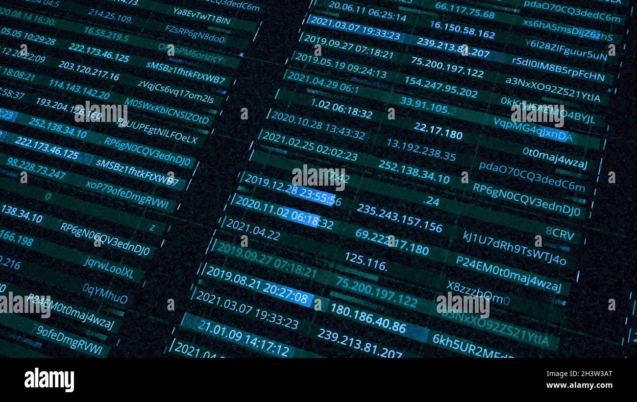 Data With Passwords And Ip Addresses Of Network Animation Rows With Personal Electronic Data