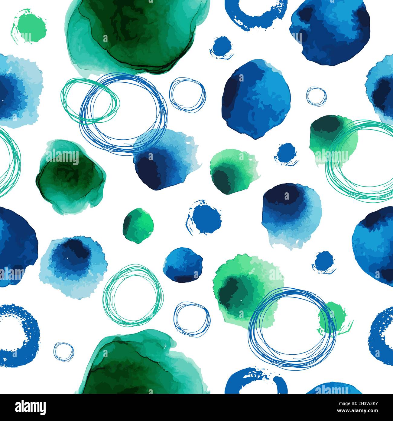 Seamless pattern of watercolor blue and green circles. Vector ...