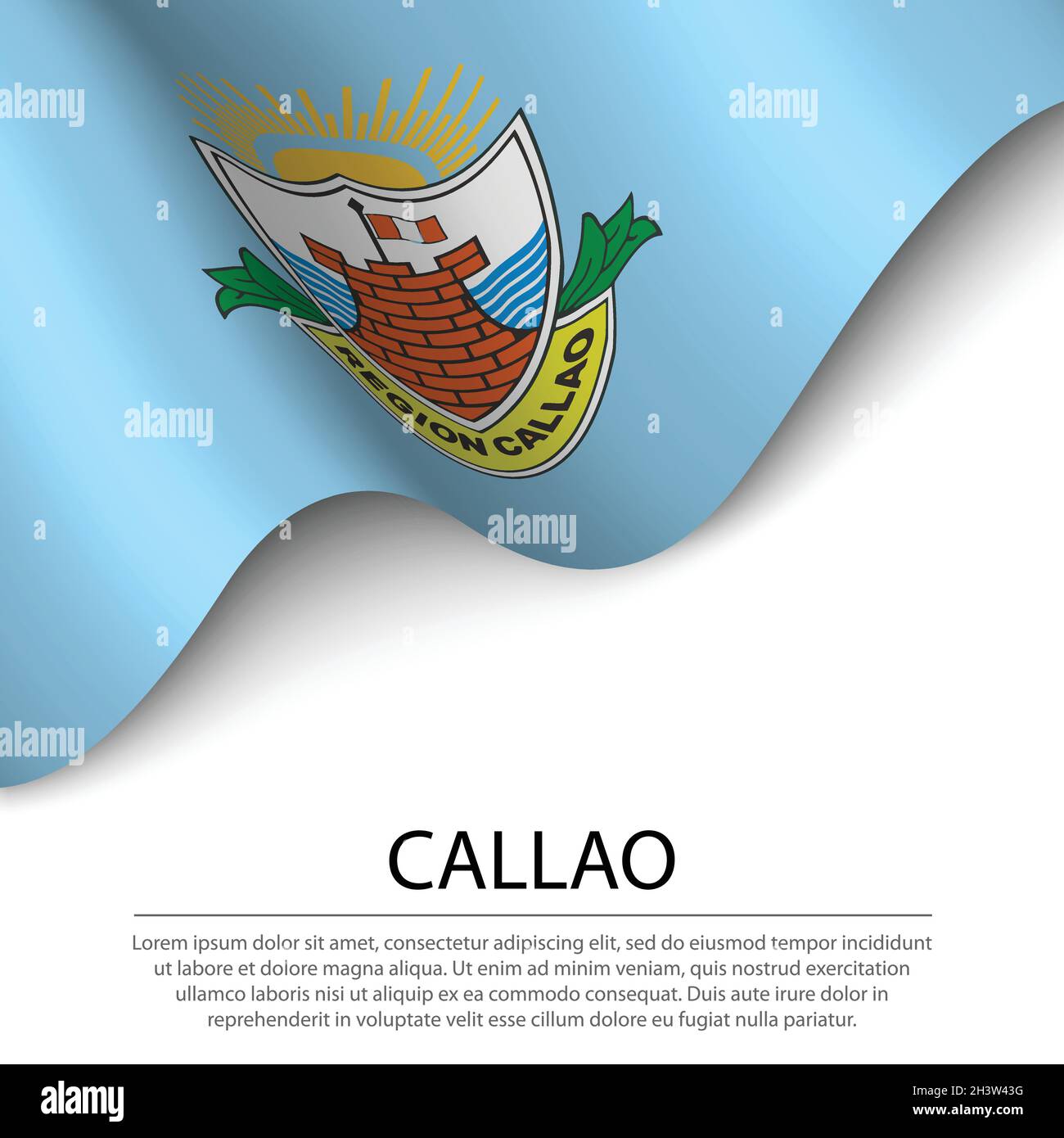 Waving flag of Callao is a region of Peru on white background. Banner ...
