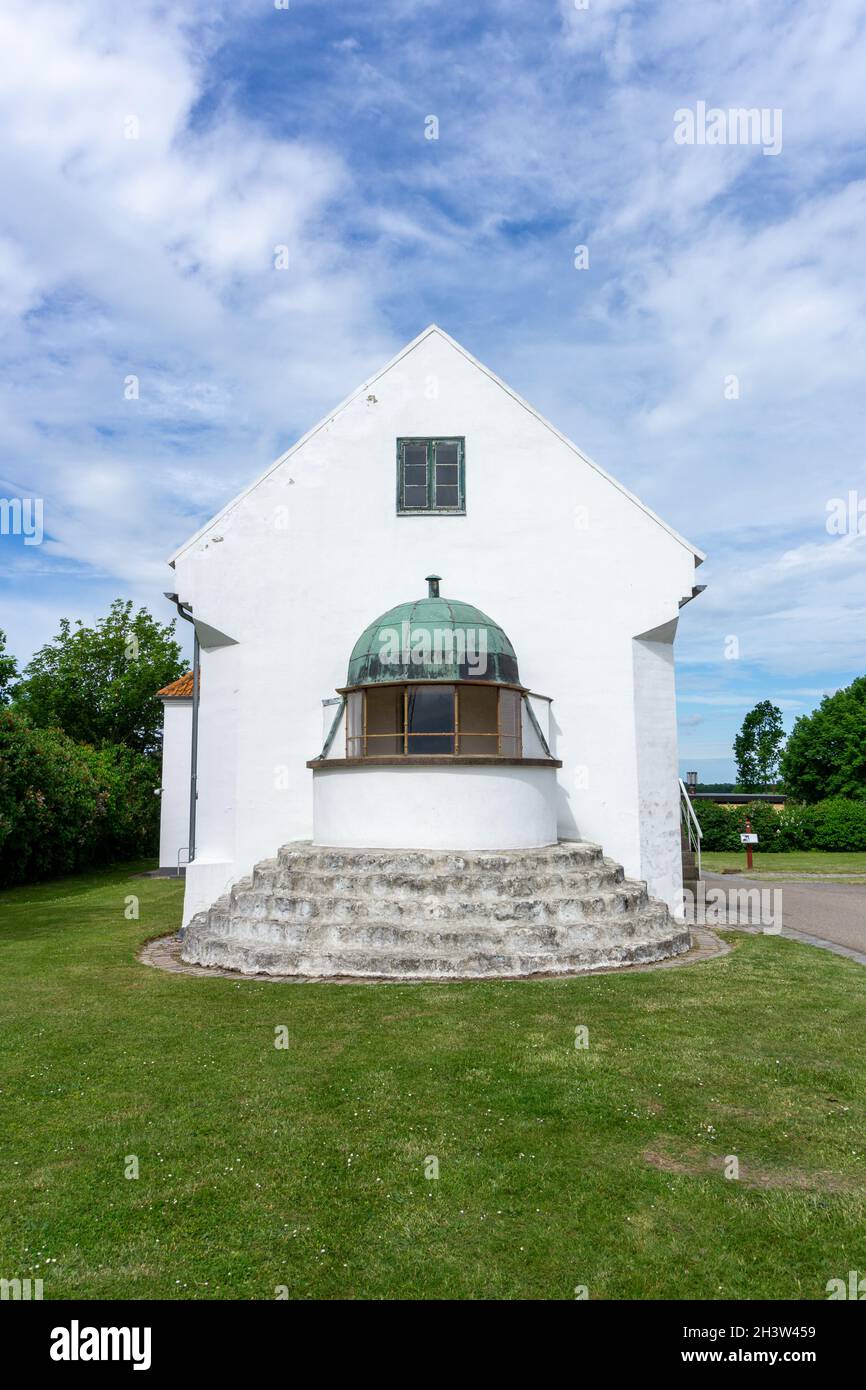 View of the Stevns Lighthouse on the east coast of Denmark on a ...