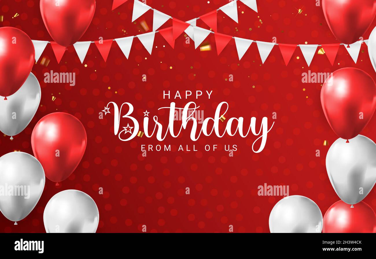 Happy Birthday Congratulations Banner Design With Confetti Balloons