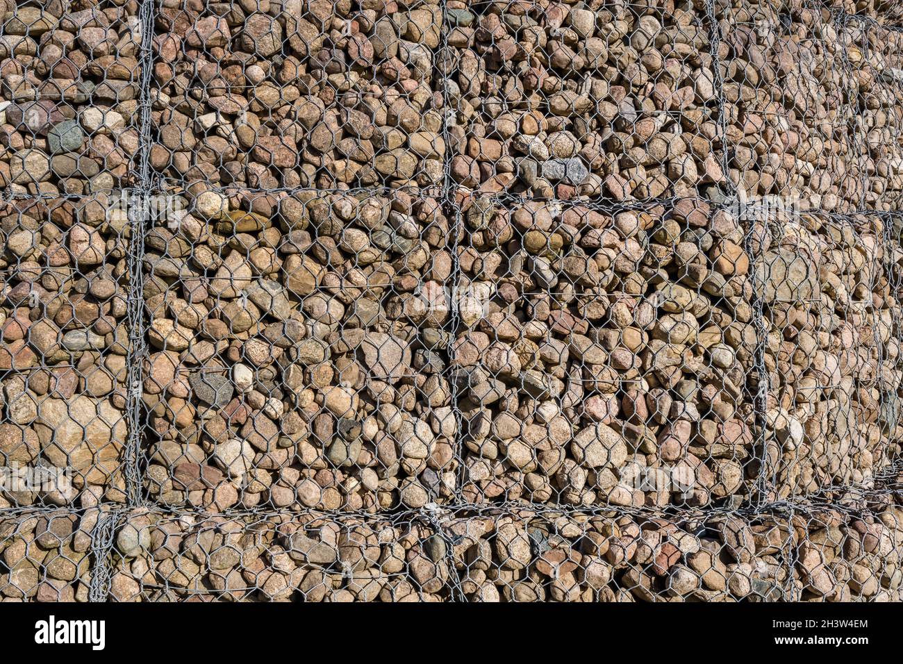 engineering structure made of stones behind metal wire netting to ...