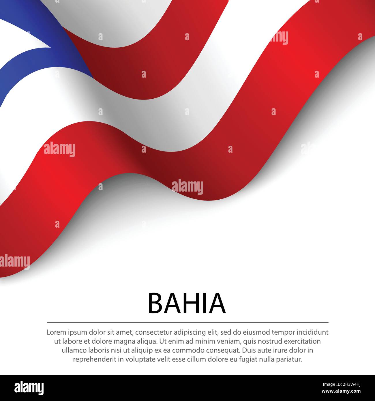 Waving flag of Bahia is a state of Brazil on white background. Banner ...