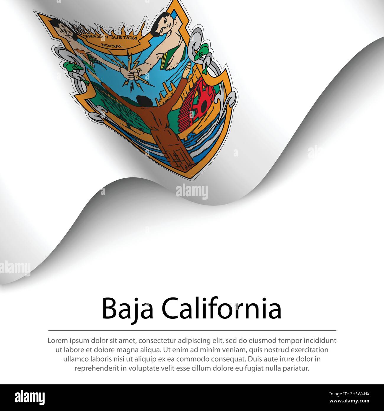 Waving flag of Baja California is a state of Mexico on white background ...