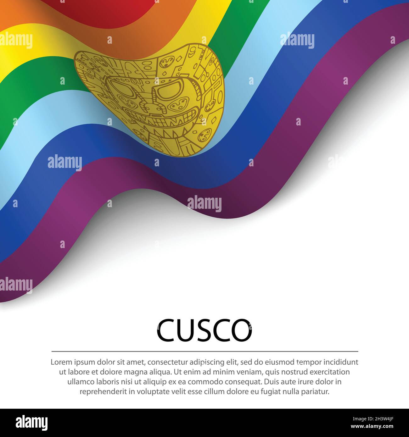 Waving flag of Cusco is a region of Peru on white background. Banner or ...