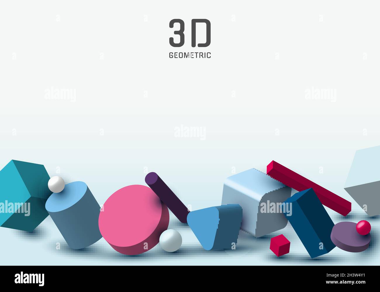 Set of 3D realistic geometric group object decoration on white room ...