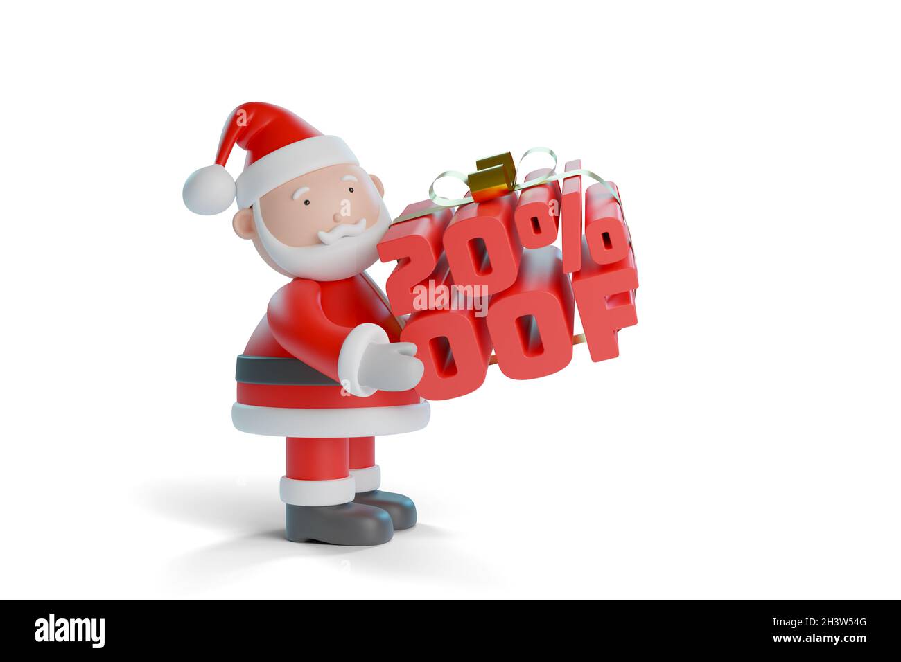 Cartoon Santa Claus carrying 20 percent off text isolated on white ...
