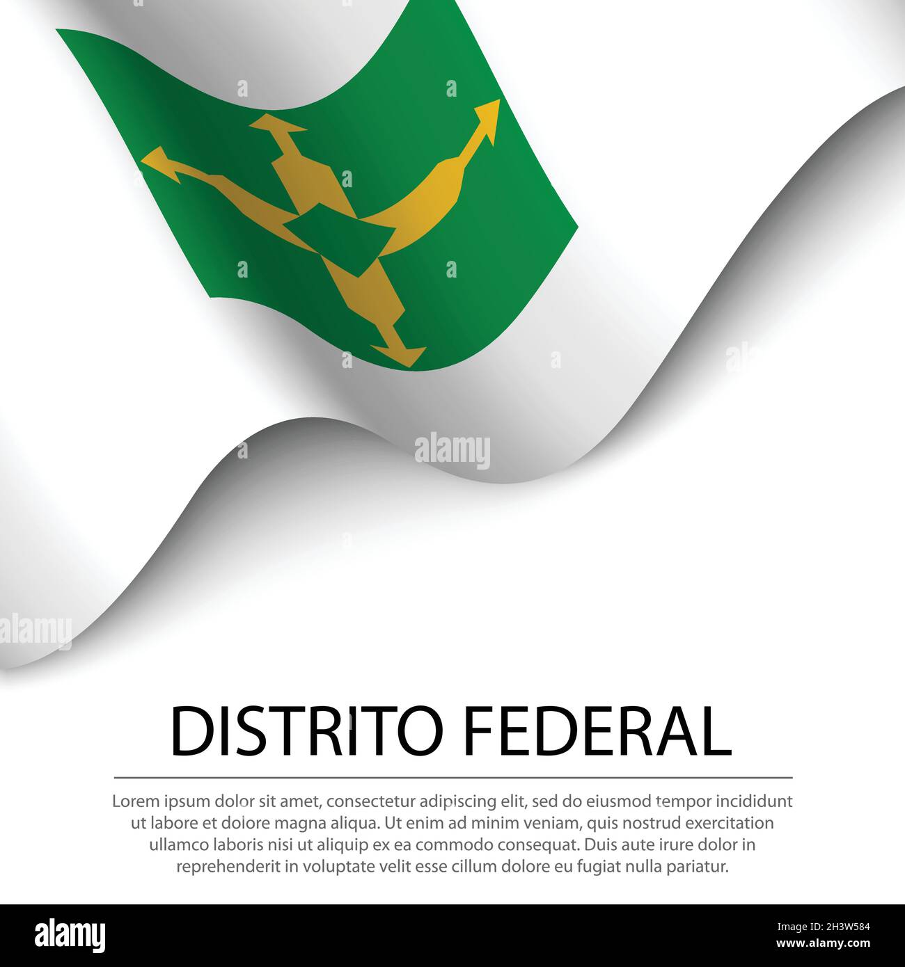 Waving flag of Distrito Federal is a state of Brazil on white ...