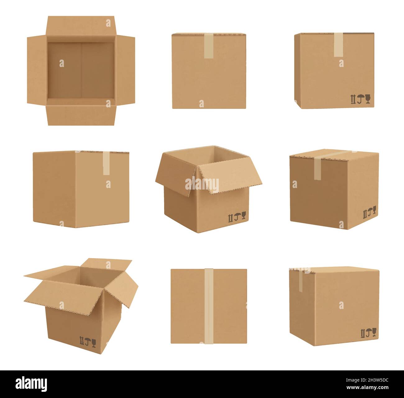 Cardboard boxes. Deliver craft packages front and side view decent ...