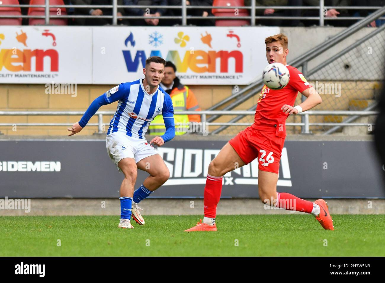 LONDON, UK. OCT 30TH Luke Molyneux of Hartlepool United battles for ...