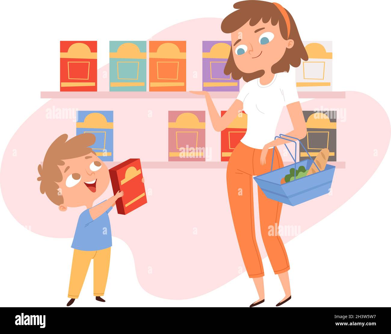 Shopping with child. Mother son in grocery store. Woman with shop ...