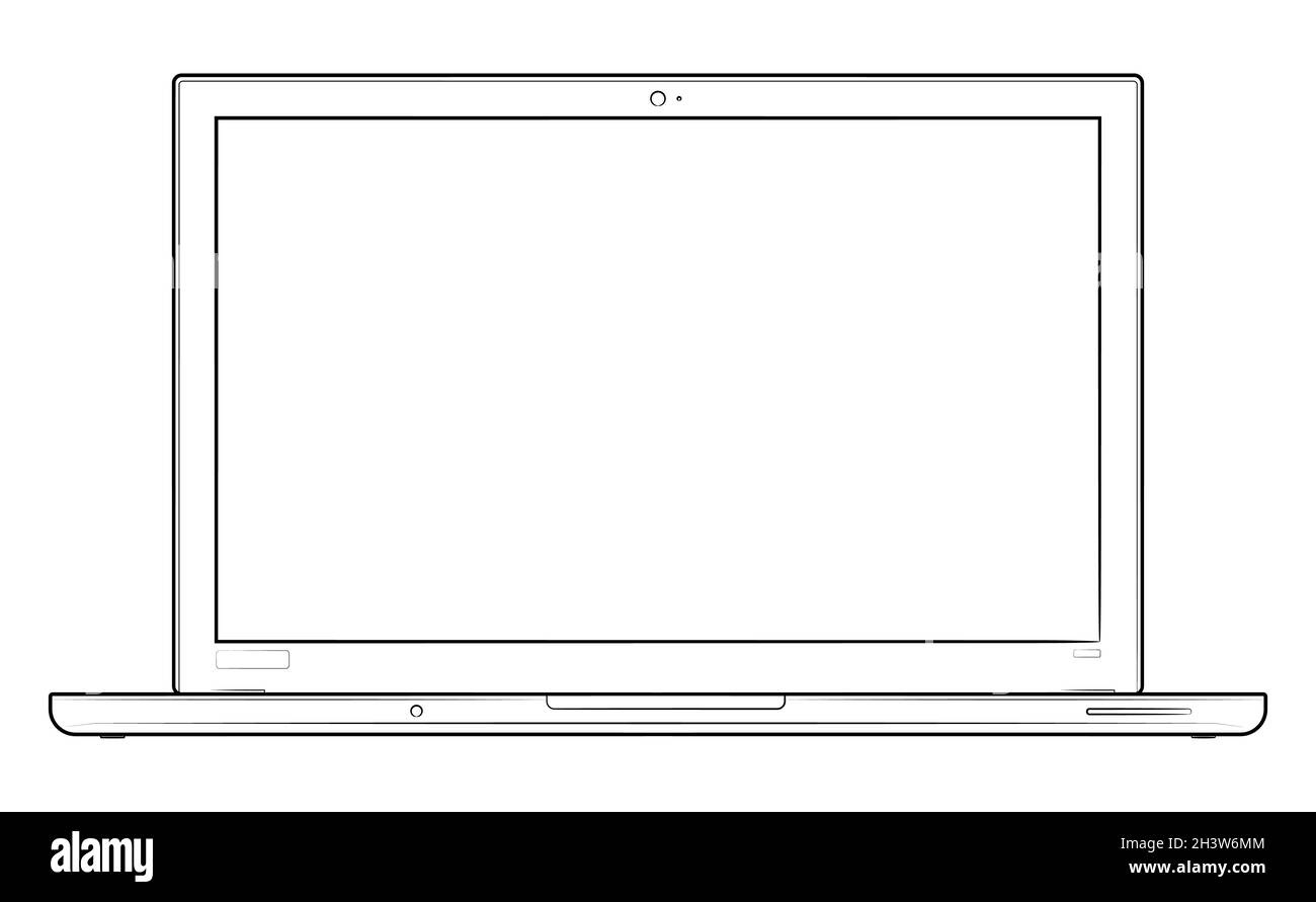 Laptop computer vector stock illustration - black and white image Stock ...