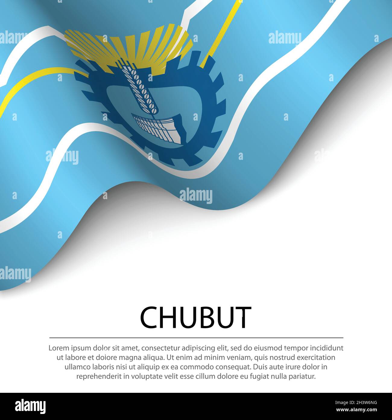 Waving flag of Chubut is a region of Argentina on white background ...