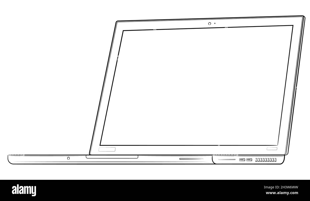 Laptop computer vector stock illustration - black and white image Stock ...