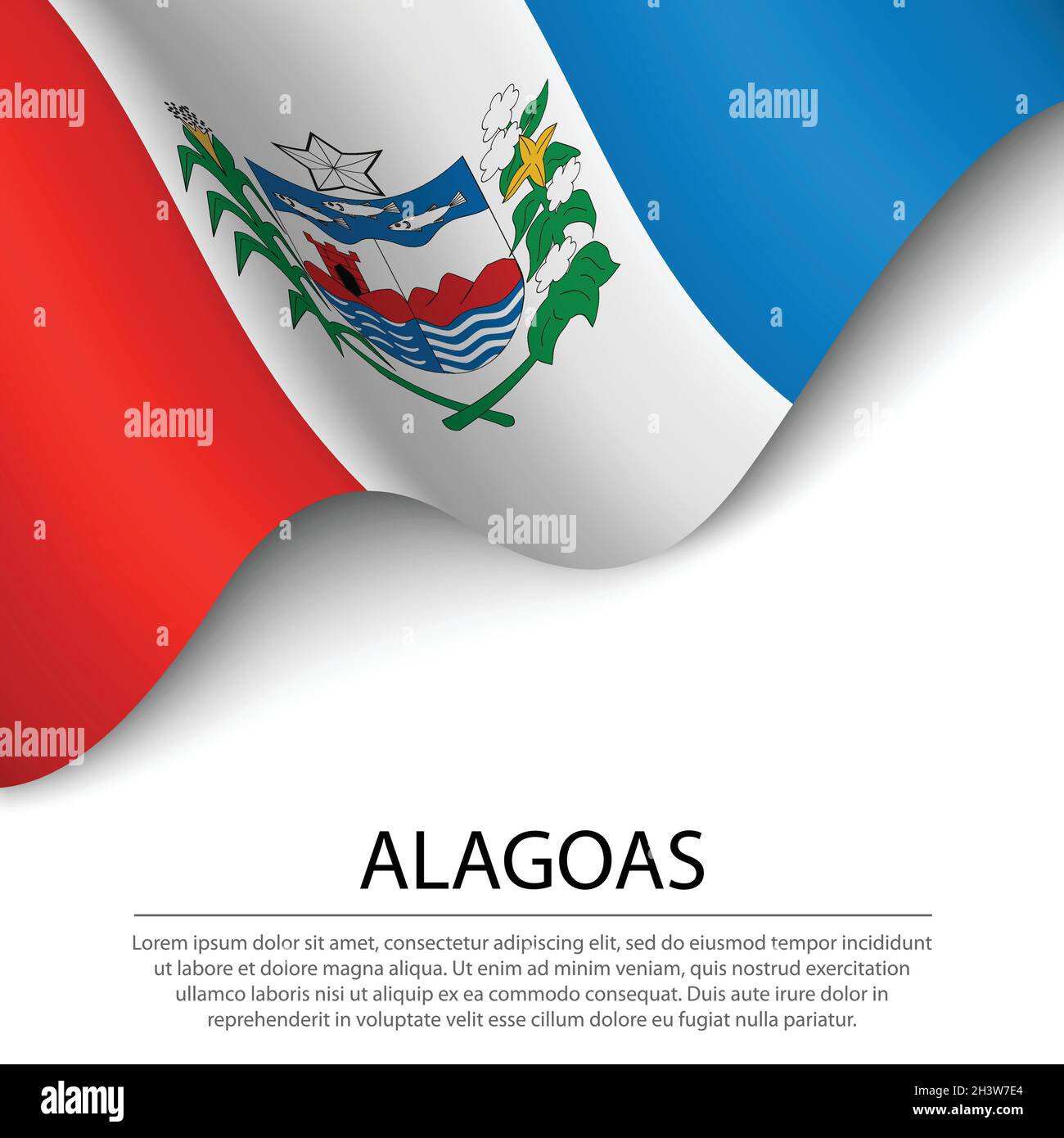 Waving flag of Alagoas is a state of Brazil on white background. Banner ...