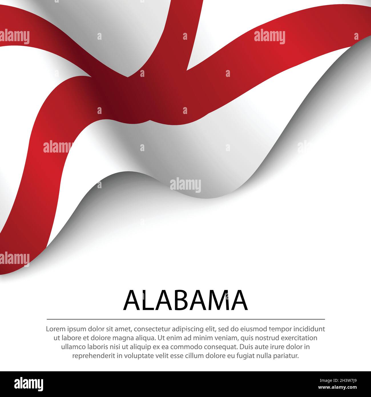 Waving flag of Alabama is a state of USA on white background. Banner or ...