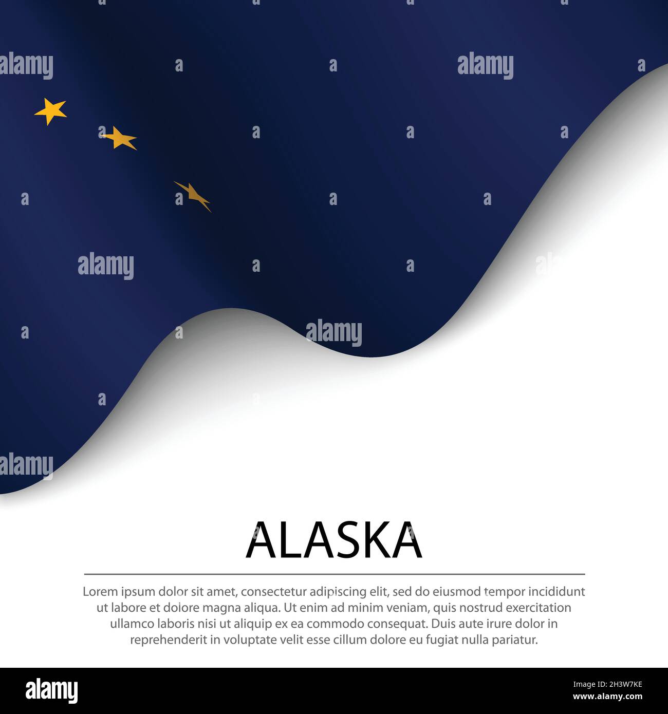 Waving flag of Alaska is a state of USA on white background. Banner or ...