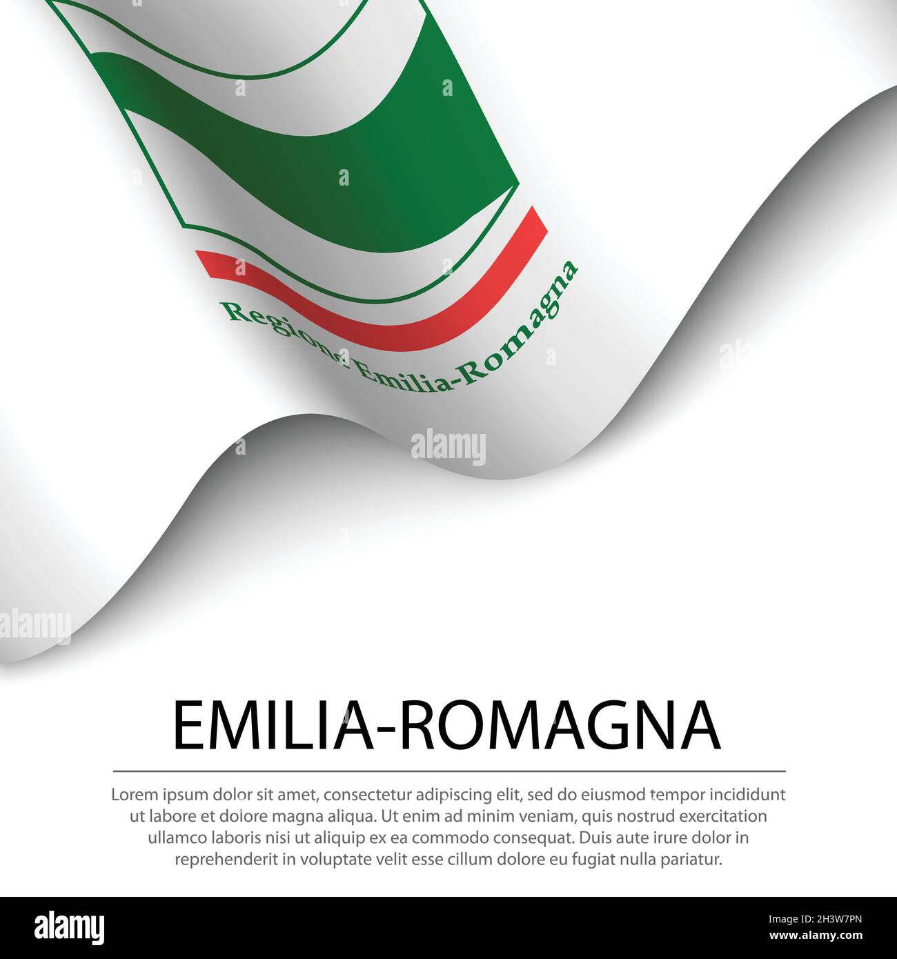 Waving flag of Emilia-Romagna is a region of Italy on white background ...