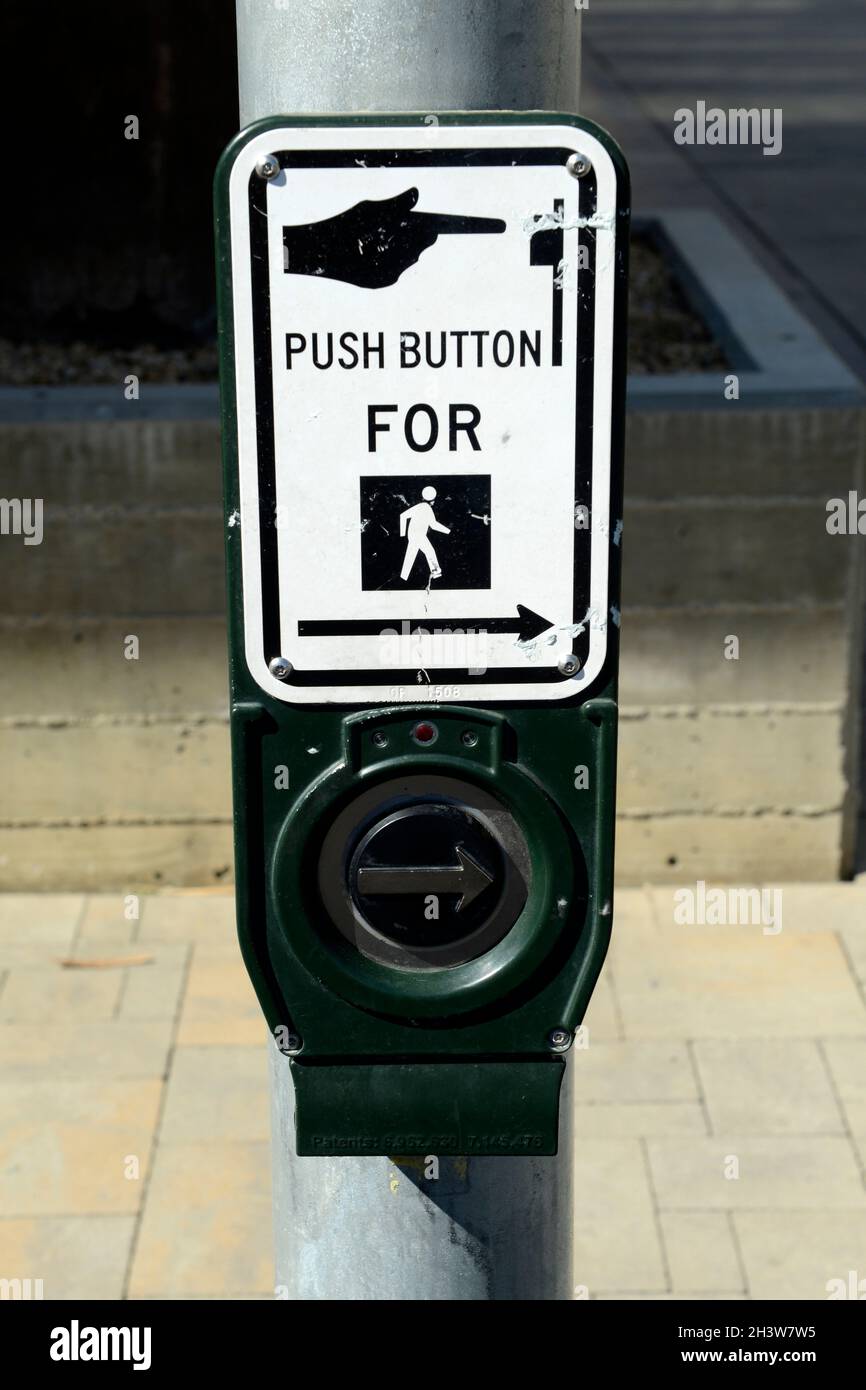 Close up of a crosswalk button and icons in black and white Stock Photo ...