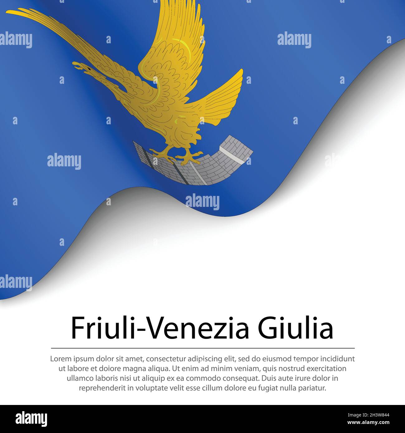 Waving flag of Friuli-Venezia Giulia is a region of Italy on white ...