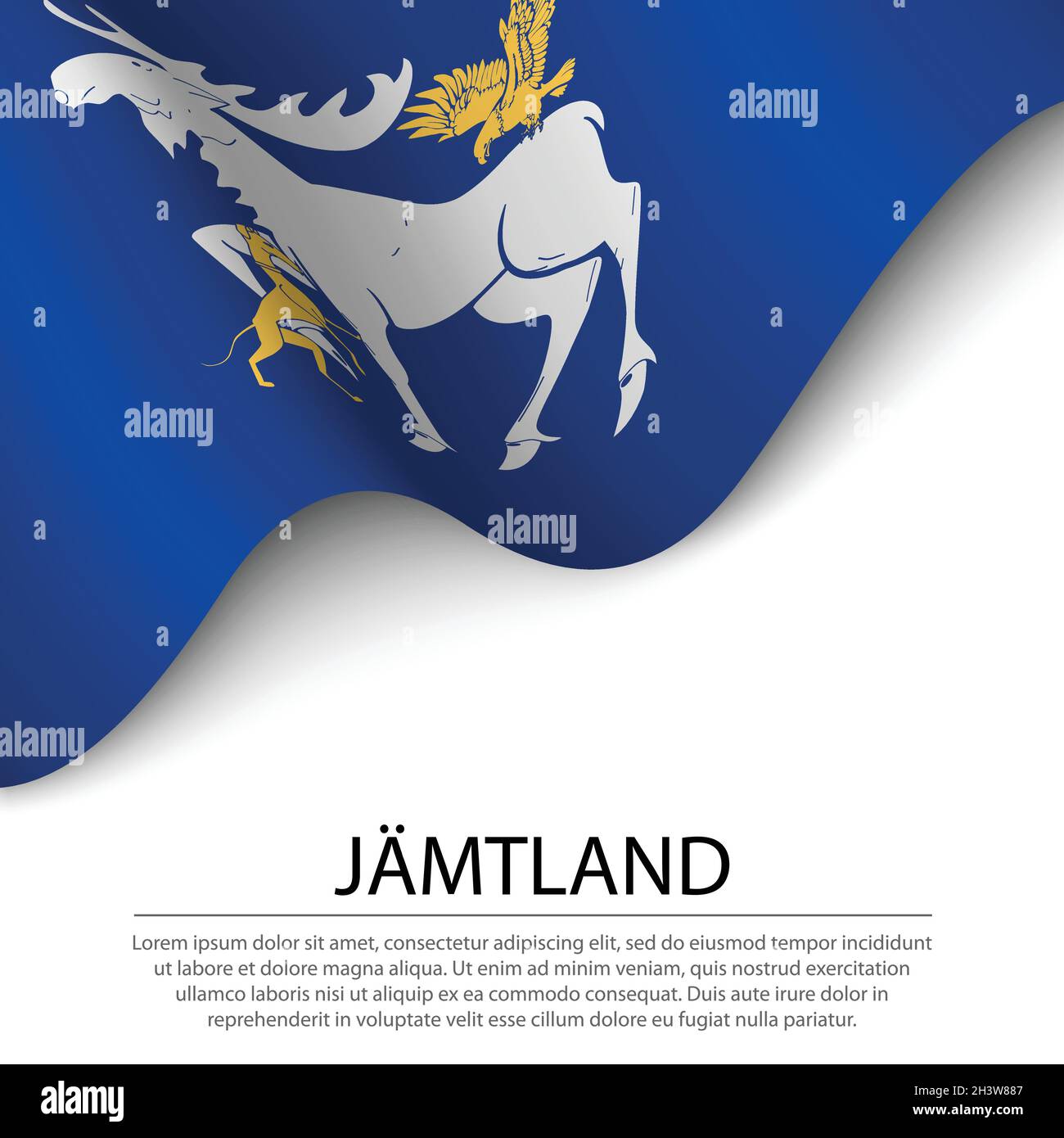 Waving flag of Jamtland is a province of Sweden on white background ...