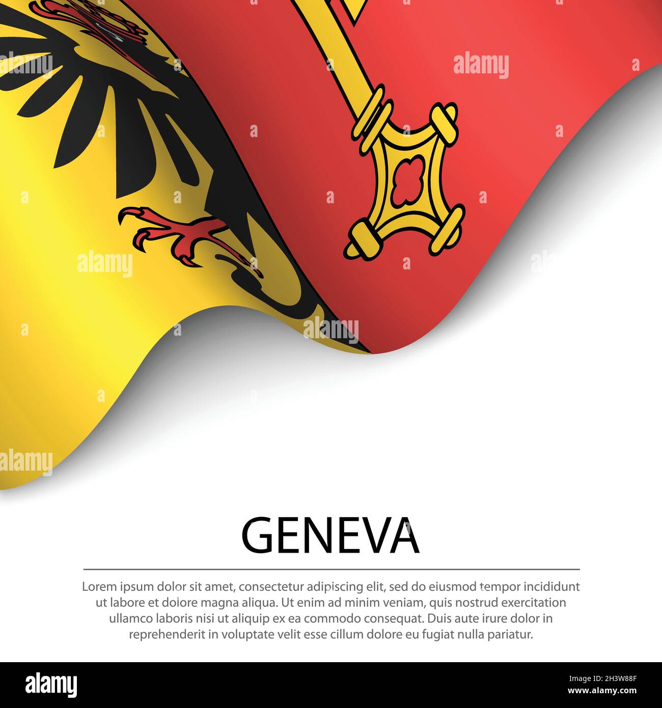 Waving flag of Geneva is a canton of Switzerland on white background ...