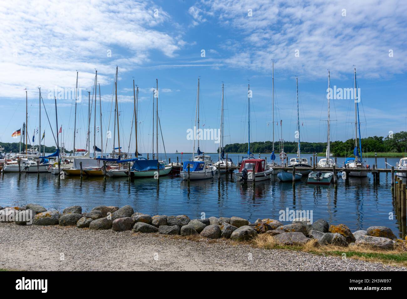 View of the harbor front promenade and marina and yacht harbor in ...