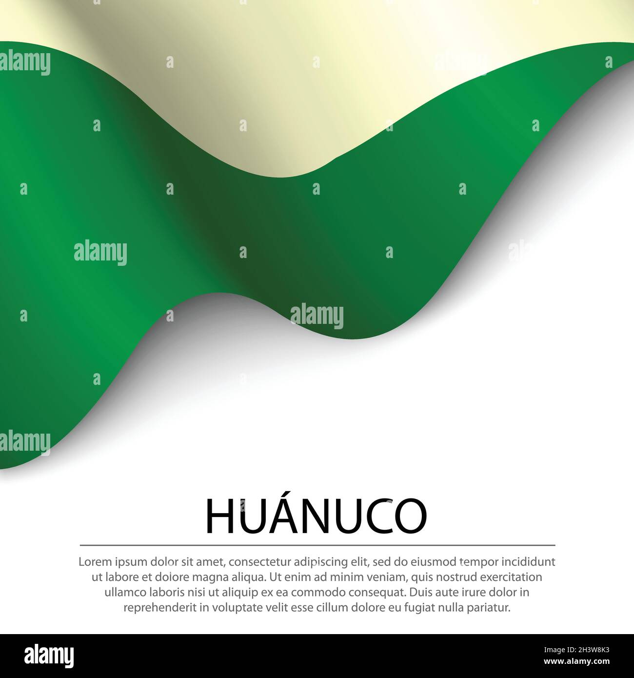 Waving flag of Huanuco is a region of Peru on white background. Banner ...
