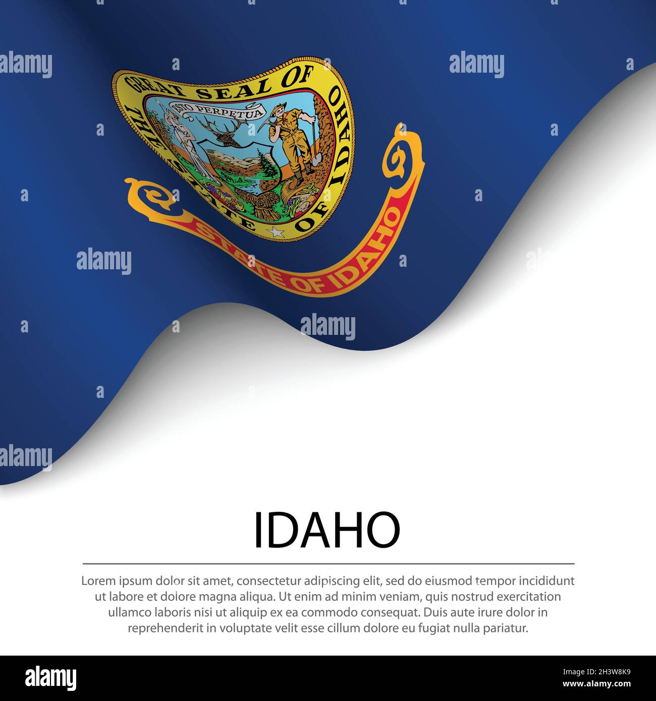 Waving flag of Idaho is a state of USA on white background. Banner or ...