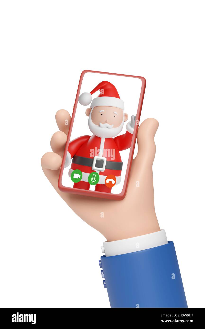 Cartoon Santa Claus on a mobile phone screen isolated in white ...