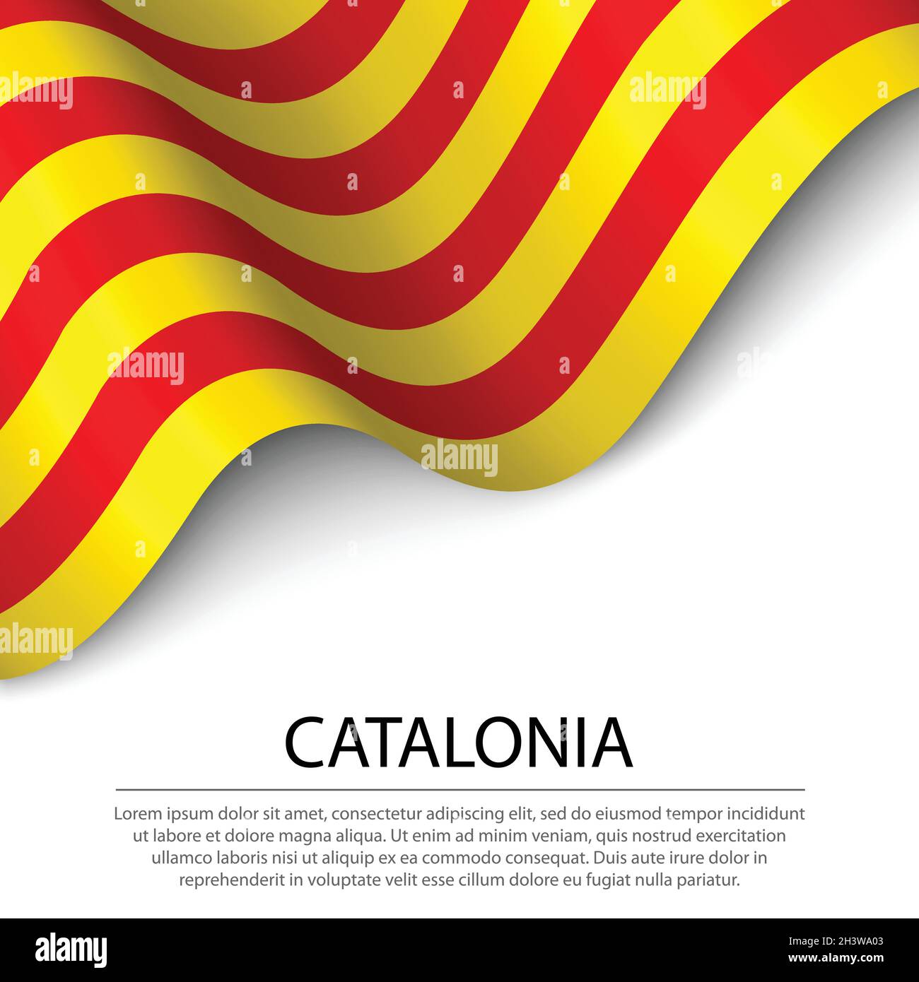 Waving flag of Catalonia is a region of Spain on white background ...