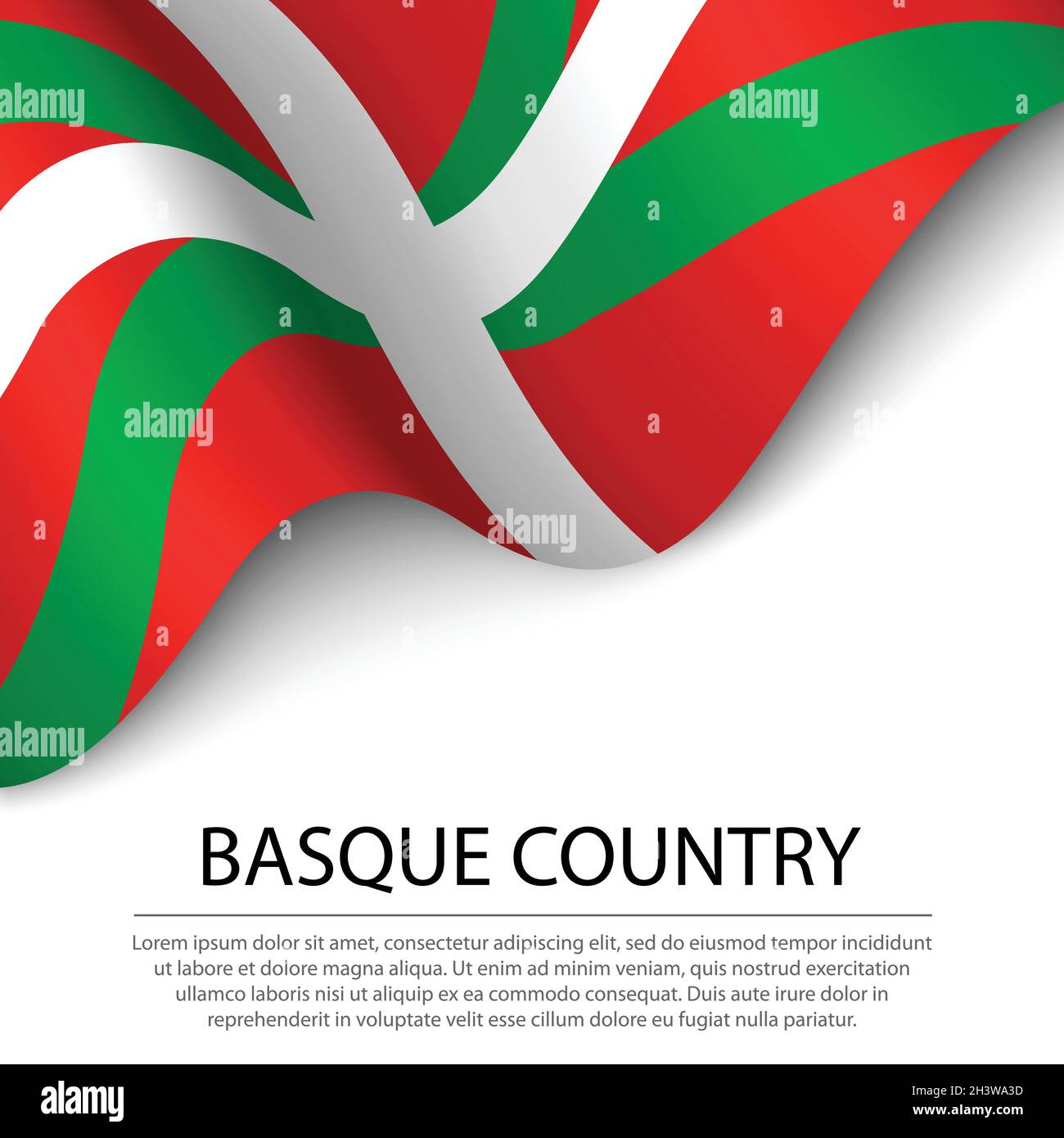 Waving flag of Basque Country is a region of Spain on white background ...