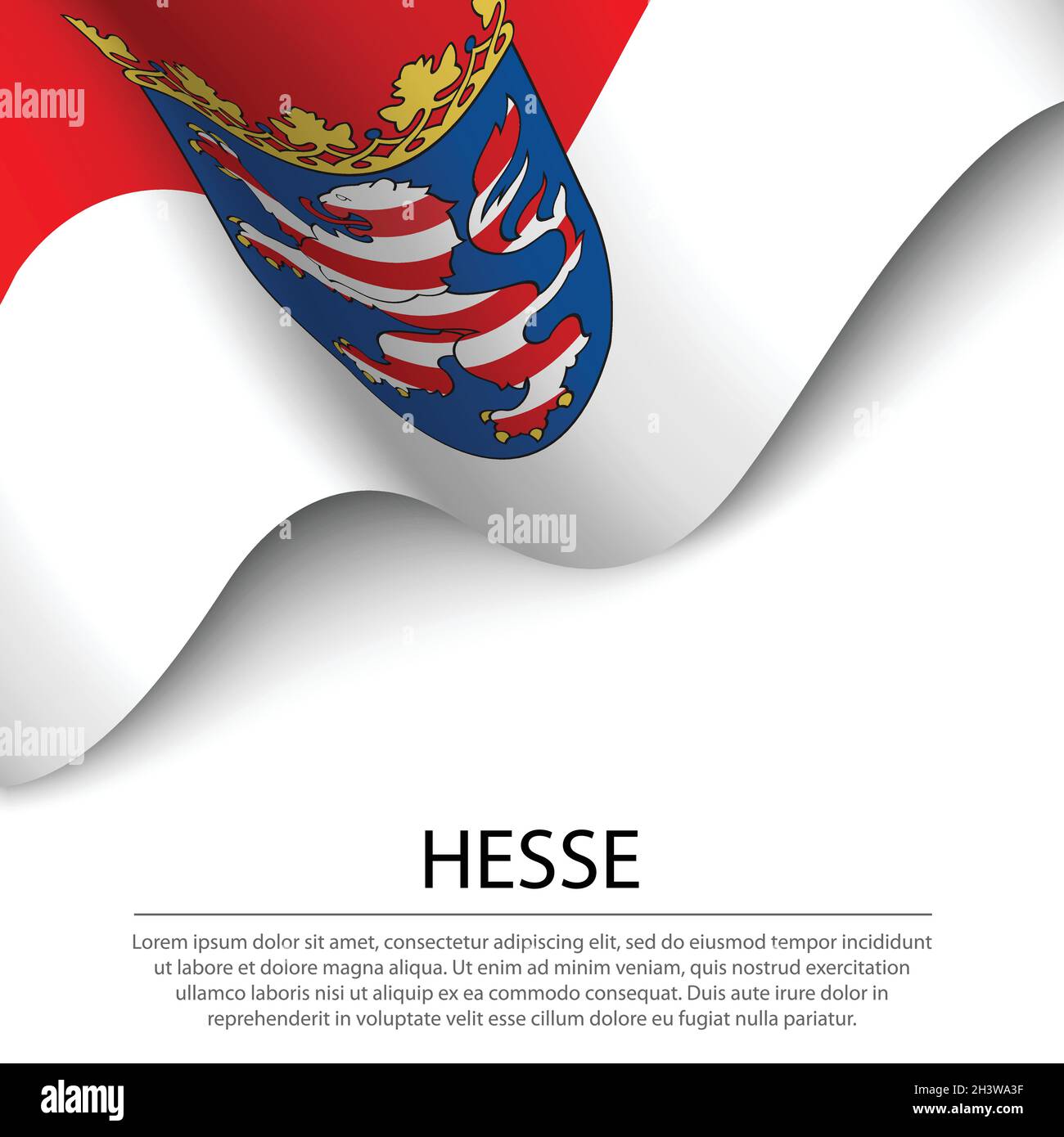 Waving flag of Hesse is a state of Germany on white background. Banner ...