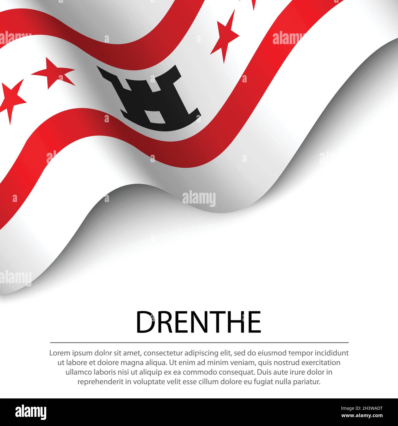 Waving flag of Drenthe is a province of Netherlands on white background ...