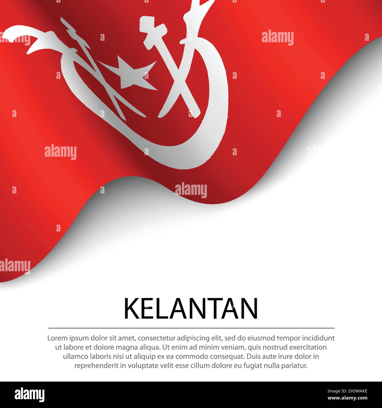 Waving flag of Kelantan is a state of Malaysia on white background. Banner or ribbon vector ...