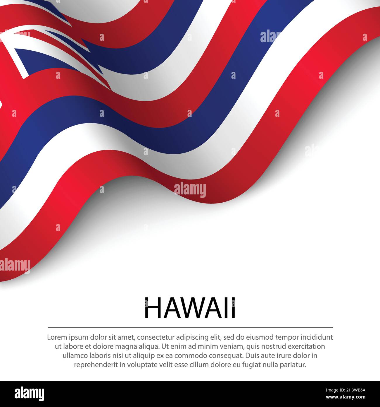 Waving flag of Hawaii is a state of USA on white background. Banner or ...