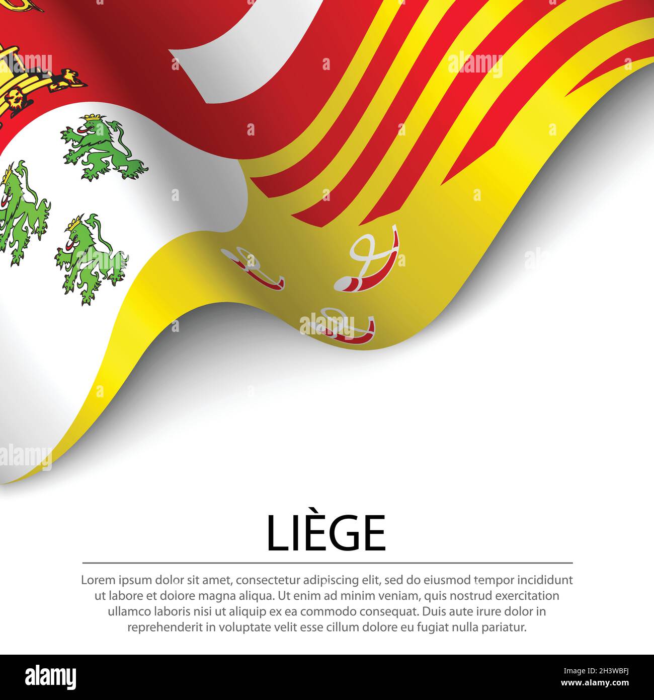 Waving flag of Liege is a province of Belgium on white background ...