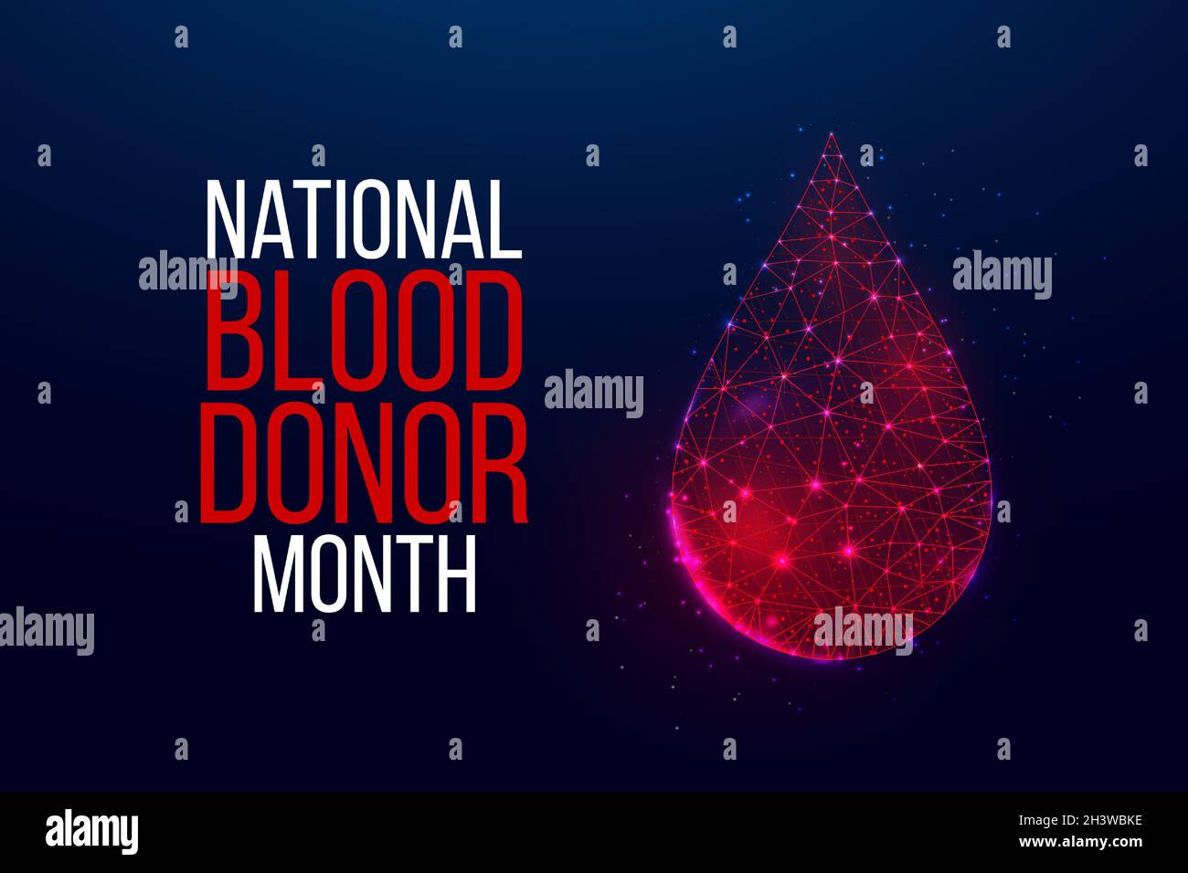 National Blood Donor Month concept. Banner with glowing low poly red ...