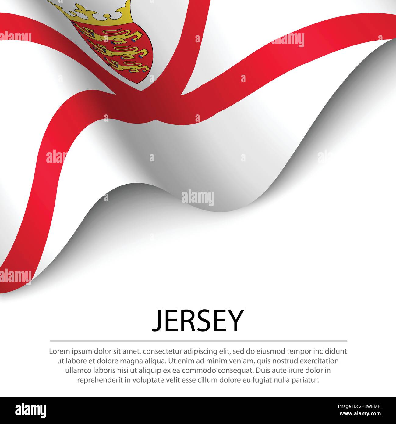 Waving flag of Jersey is a region of United Kingdom on white background ...