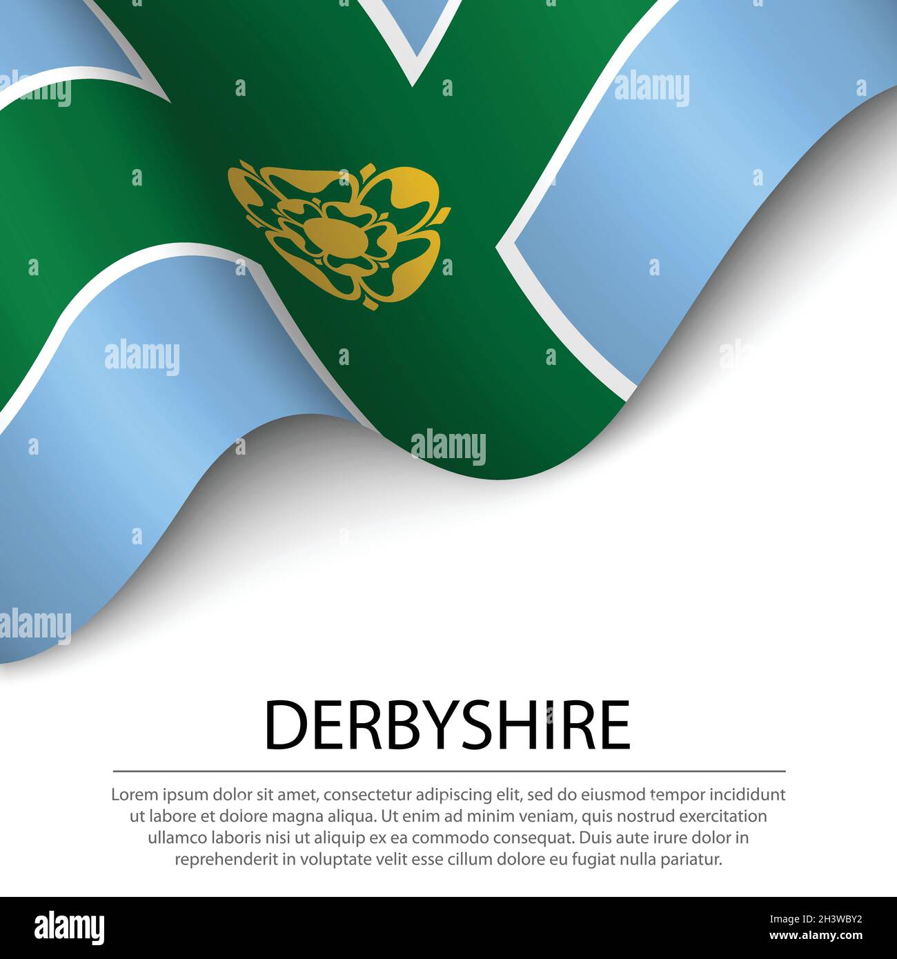 Waving flag of Derbyshire is a county of England on white background ...