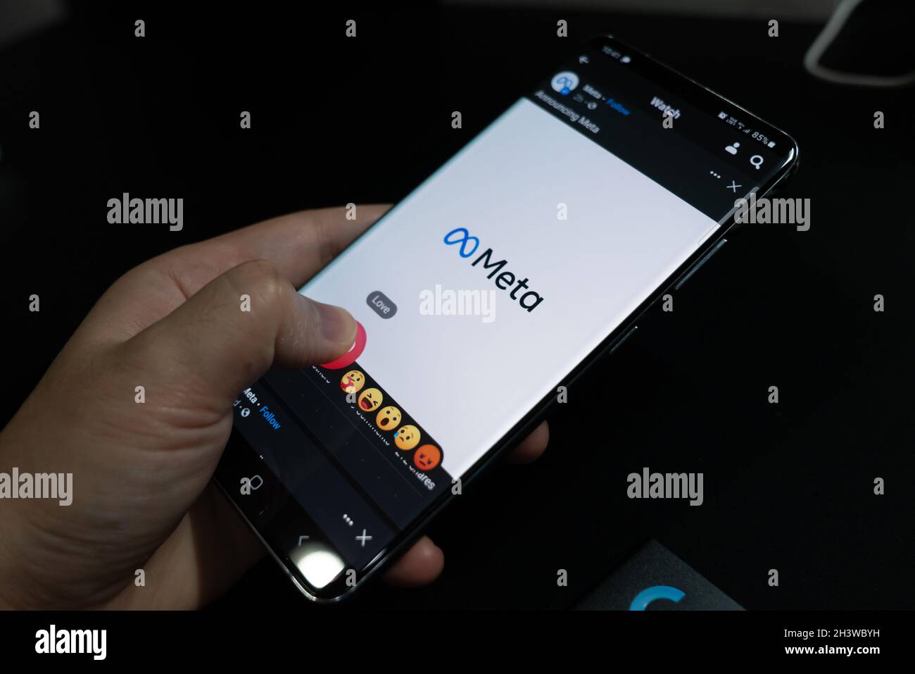 Bangkok, Thailand - October 29, 2021: Meta logo is shown on a device ...