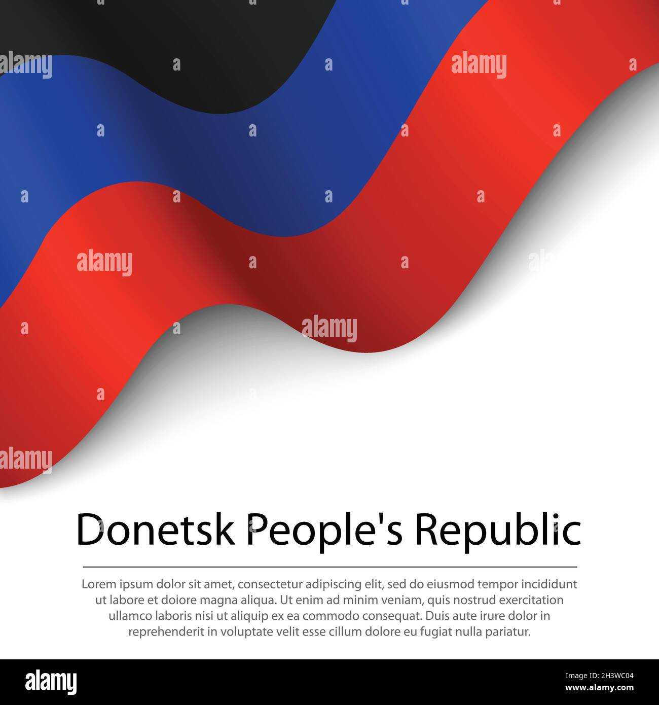 Waving flag of Donetsk People's Republic on white background. Banner or ...